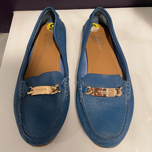 Coach | Shoes | Coach Olive Pebble Grain Leather Blue Loafers | Poshmark